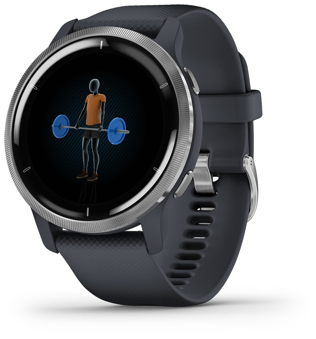 Garmin Venu 2 Silver with Granite Blue Silicone Band 010-02430-10 - watchesonline.com