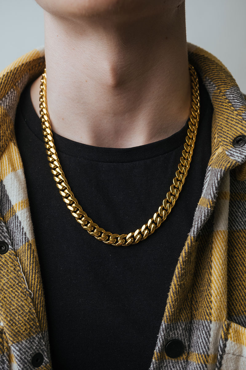 Ace of Spades IP Gold Curb Chain Necklace Miami Cuban 10 mm SSN-8405GP ...