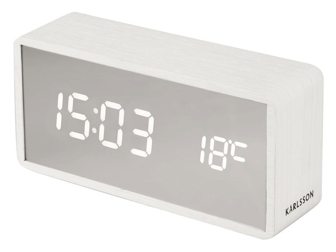 Karlsson herätyskello Silver Mirror LED white wood veneer KA5879WH ...