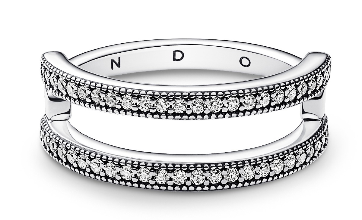 Pandora Signature Logo & Pave Double Band stackable ring 192779C01 ...